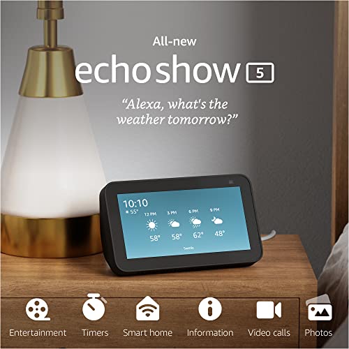Echo Show 5 (2nd Gen, 2021 release) | Smart display with Alexa and 2 MP camera | Charcoal | with Wyze Cam V3