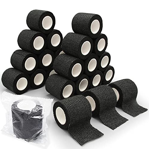 WECAREZ Self Adhesive Bandage Wrap 2 inch x 5 Yards - 24 PCS Black Latex Free Non-Woven Coban Wrap - Elastic Cohesive Bandage for Sports, Wrist and Ankle - Vet Wrap for Dogs and Horses