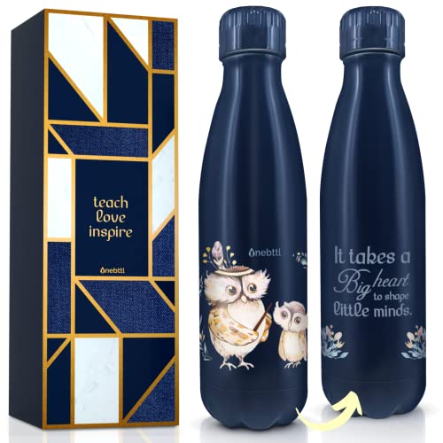 Onebttl Teacher Appreciation Gifts for Women Men, Teacher Appreciation Day Gift Stainless Steel Cup for Male Female from Parent, Students - Owl