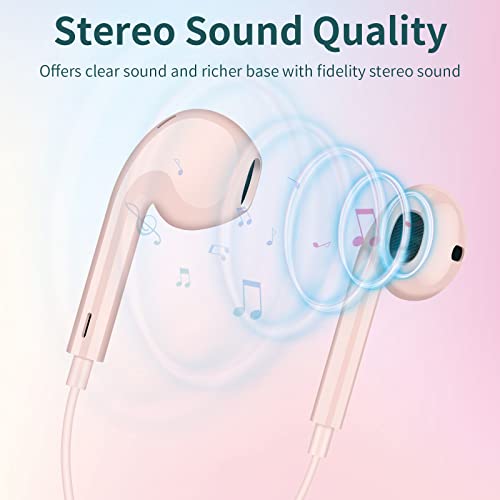 ELOVEN 3 Pack Earbuds 3.5mm Wired Headphone Stereo Sound Wired Earbuds Deep Base Noise Cancelling in-Ear Headset with Mic Volume Control Compatible for iPhone Samsung MP3/4 3 Pack Pink+Blue+White