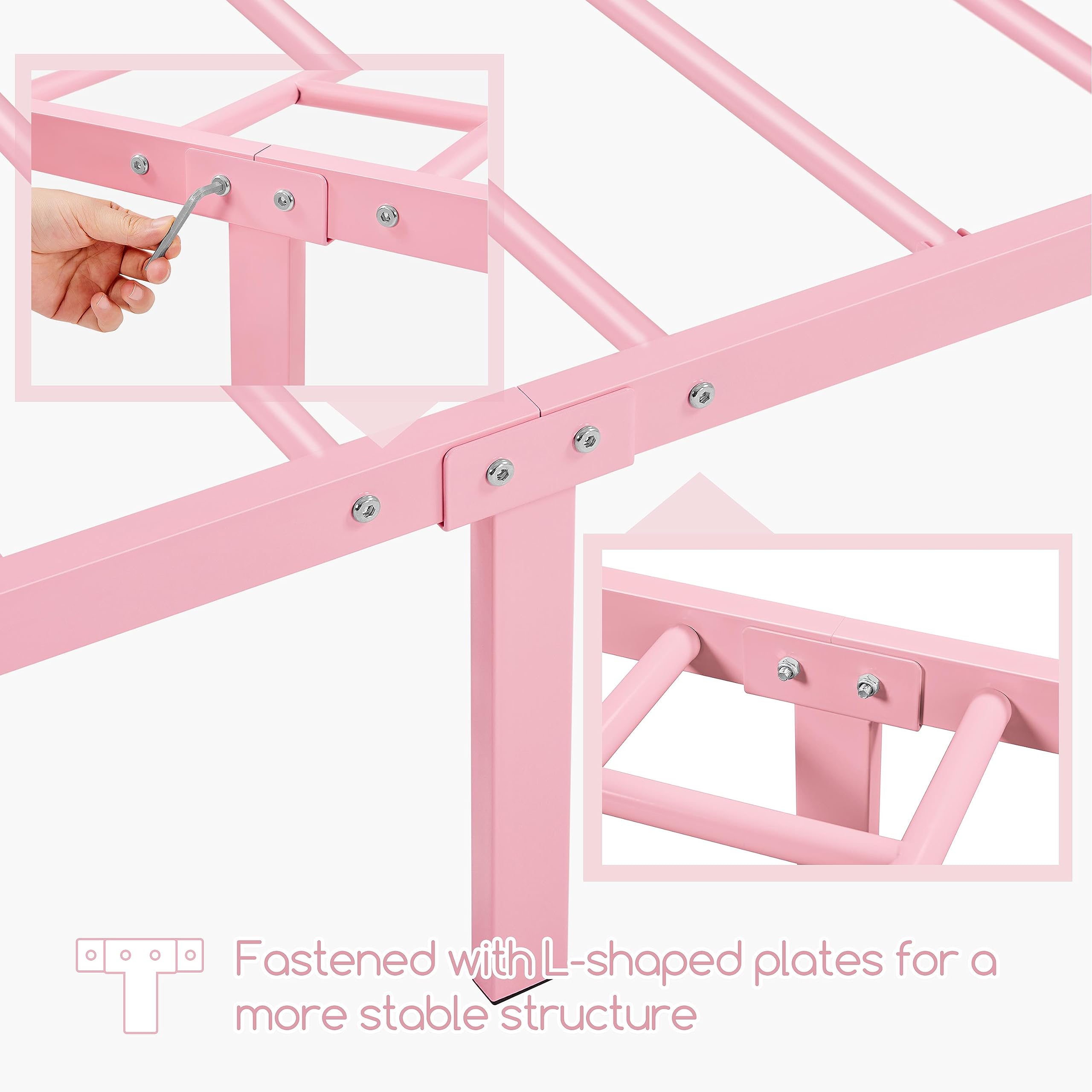 Yaheetech Twin Size Bed Frame Metal Platform Bed Frame Mattress Foundation with Spindle Headboard & Footboard/No Box Spring Needed/14 Inch Underbed Storage/Firm Support & Easy Set up Structure, Pink