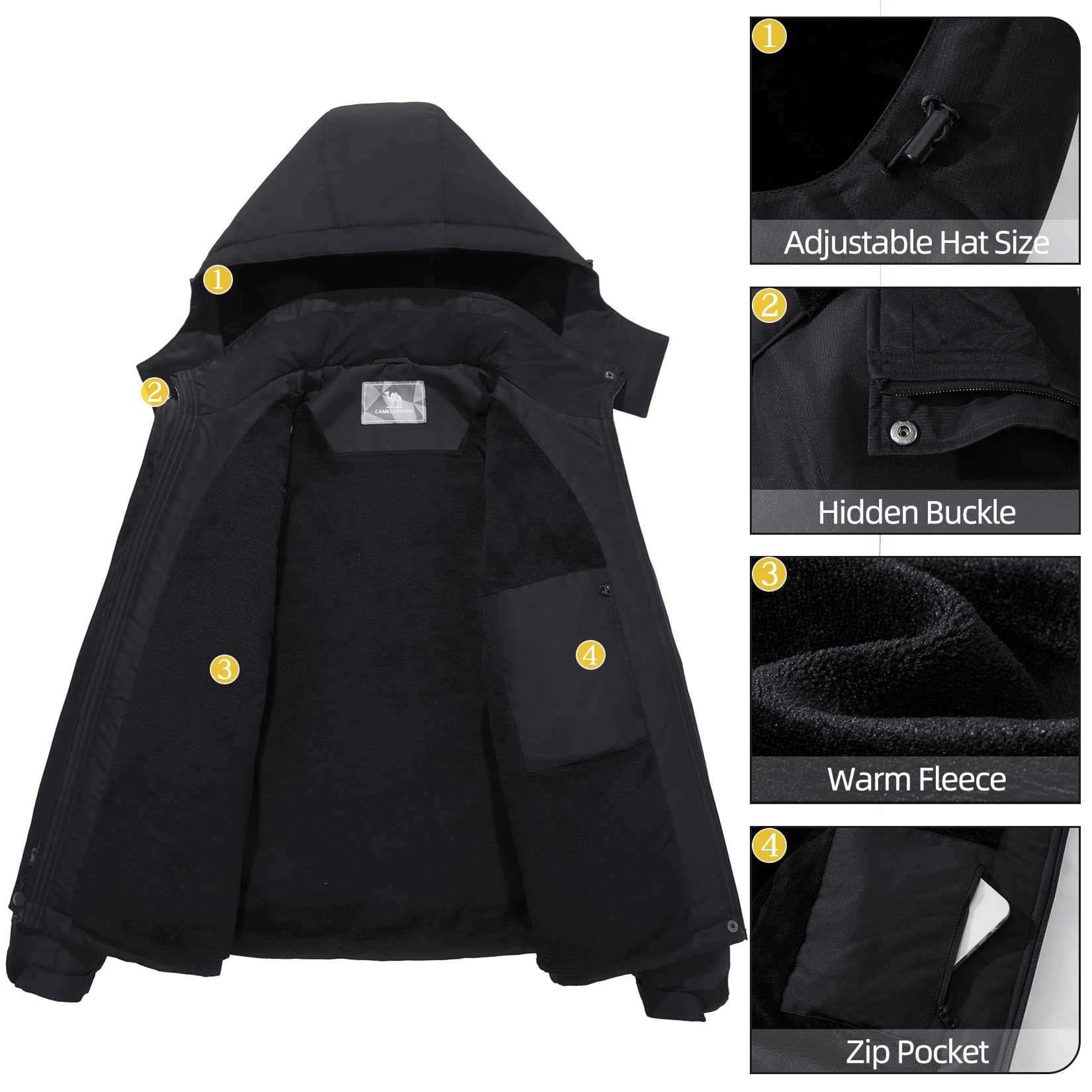 CAMEL CROWN Women's Ski Jacket Winter Snow Coat Warm Fleece Mountain Waterproof Female Jacket