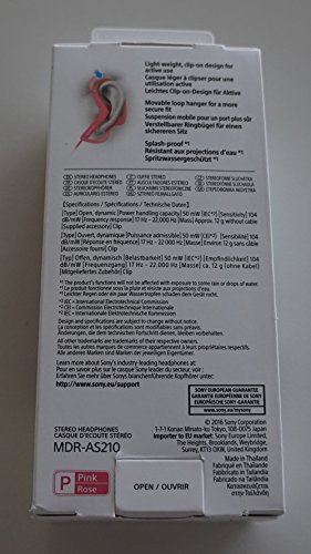 Sony MDR-AS210 Sports in-Ear Splashproof Headphones -Pink