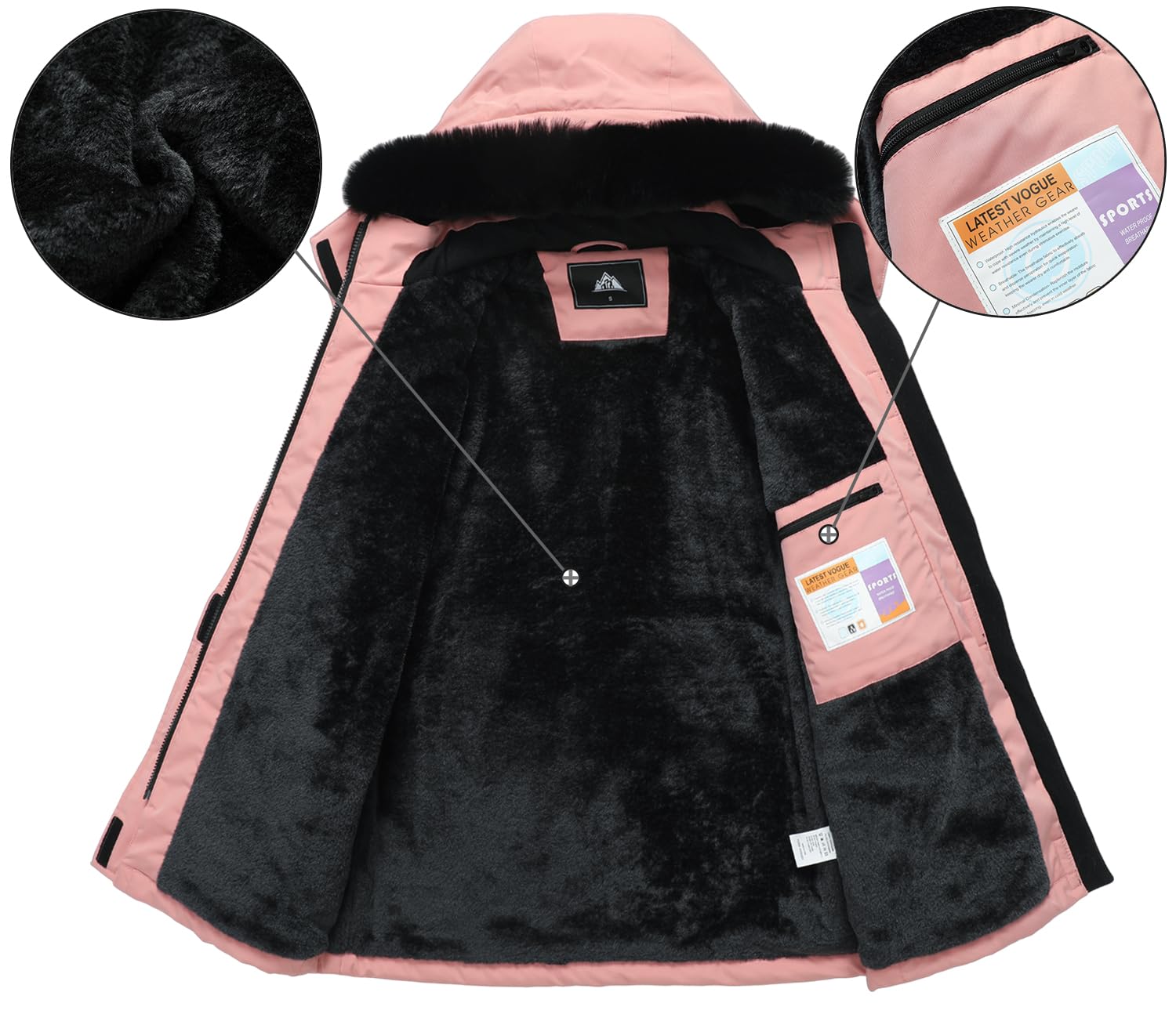 MOERDENG Women's Waterproof Winter Snow Coat Windproof Ski Jacket Hooded Snowboarding Jackets