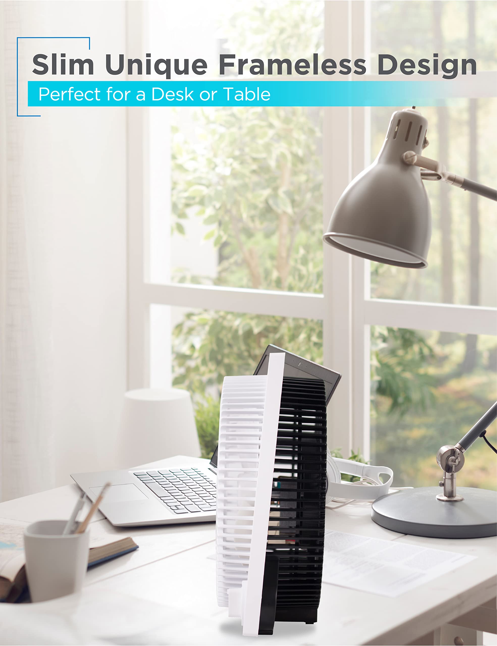 BLACK+DECKER Mini – Tabletop Quiet 9 Inch Desk Box Fans Frameless BFB09W White