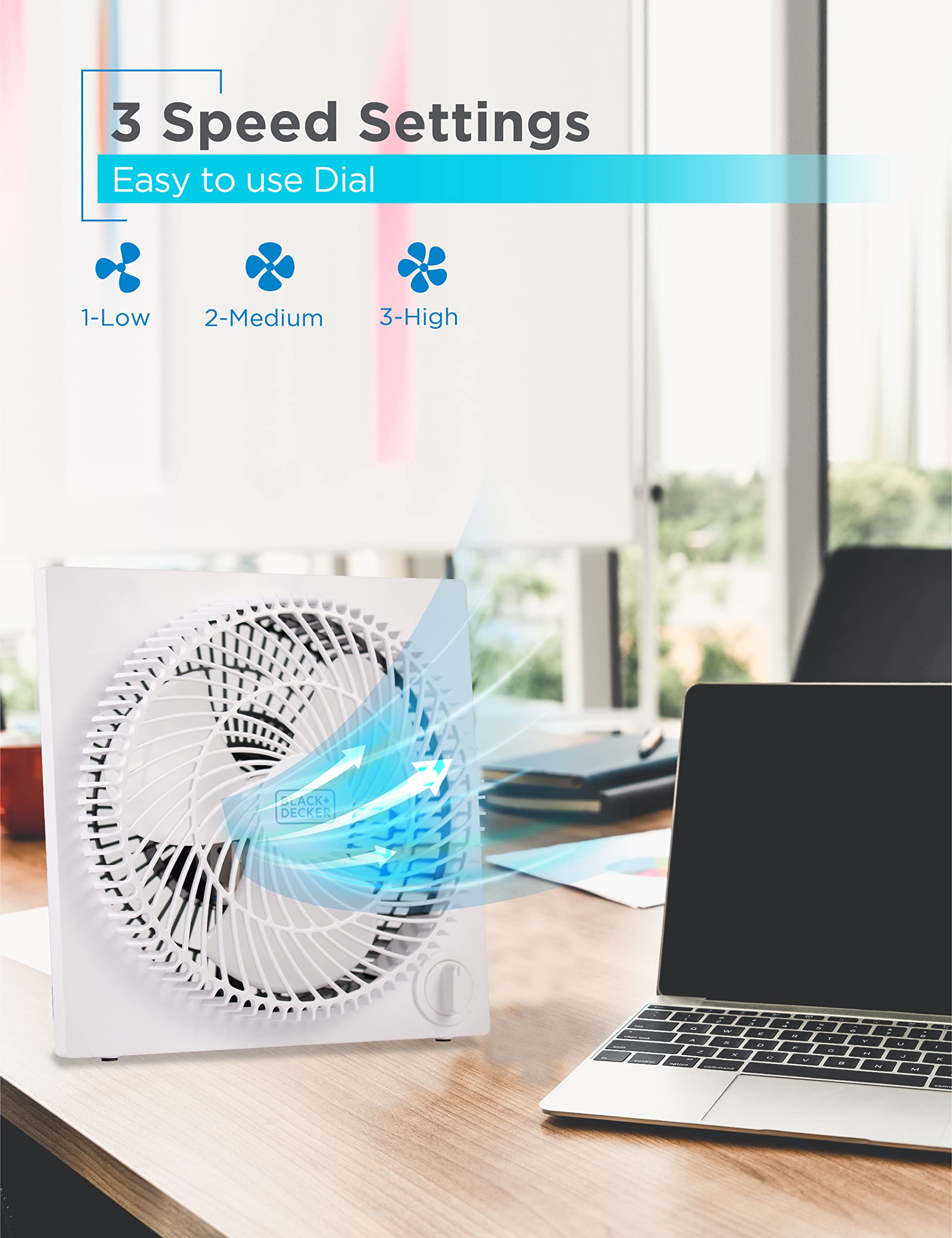 BLACK+DECKER Mini – Tabletop Quiet 9 Inch Desk Box Fans Frameless BFB09W White