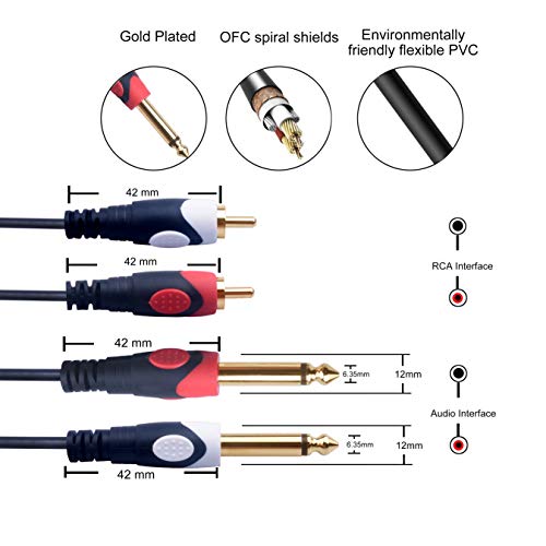 Devinal 1/4 to RCA Cable, Dual RCA to Dual 1/4 TS Interconnect Cable, Double 6.35mm Mono to 2 RCA/Phono Stereo Patch Cable Cord Adapter 20 Foot 6m