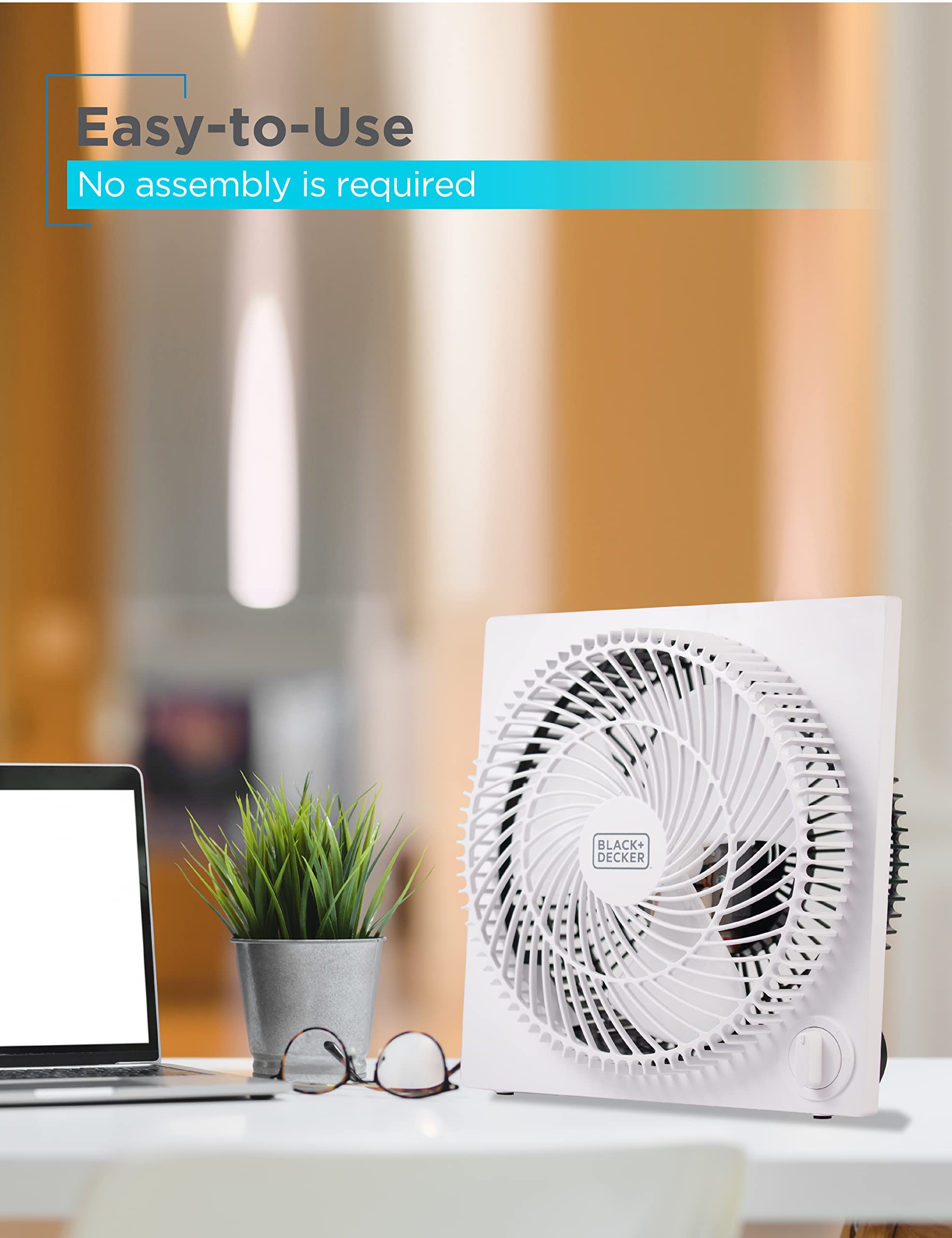 BLACK+DECKER Mini – Tabletop Quiet 9 Inch Desk Box Fans Frameless BFB09W White