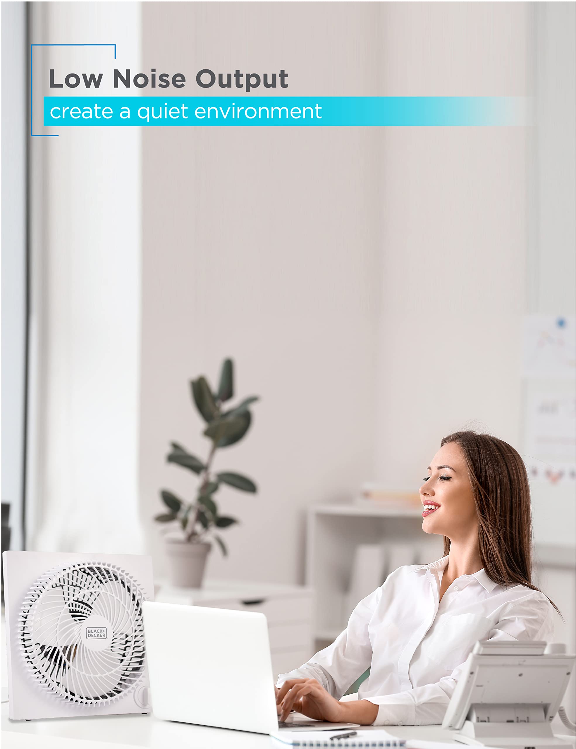 BLACK+DECKER Mini – Tabletop Quiet 9 Inch Desk Box Fans Frameless BFB09W White