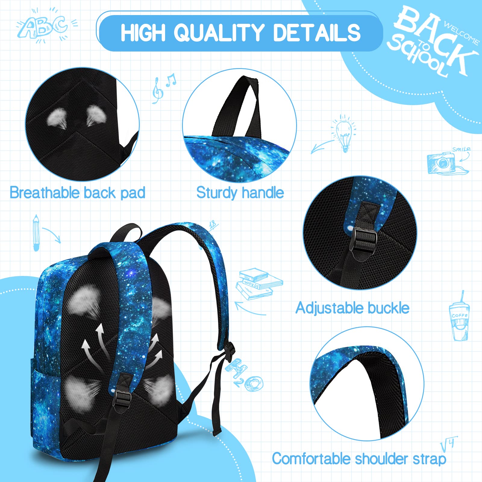 Qlonrewt Boys Girls Backpack for School, 17 Inch Aesthetic Laptop Backpacks for Travel Elementary College Middle High School, Large Capacity Bookbag School Bag Casual Daypack(Galaxy Blue)