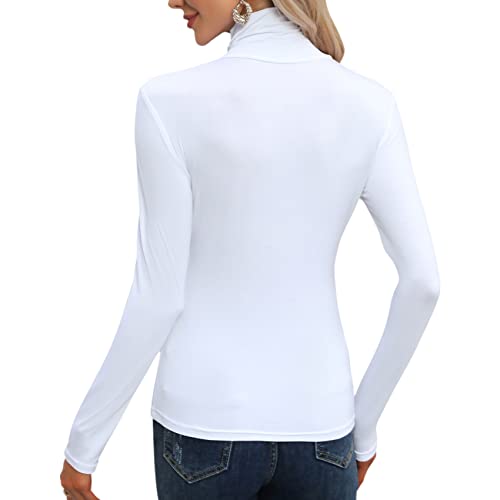 ciciread Womens Long Sleeve Turtleneck Slim Fitted Lightweight Casual Active Layer Tops Shirts (as1, Alpha, m, Regular, Regular, White)