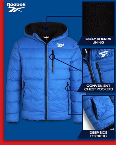 Reebok Men's Winter Jacket - Heavyweight Quilted Puffer Parka Coat - Ski Jacket for Men, Sherpa Lined Hood (S-XL), Size Medium, Vector Blue