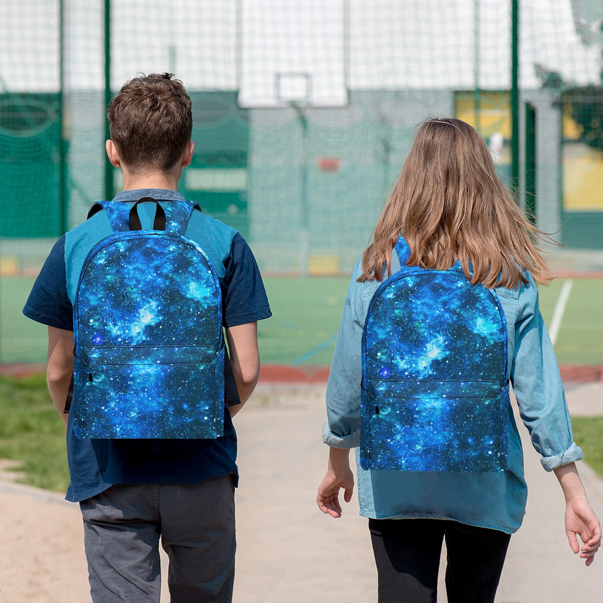 Qlonrewt Boys Girls Backpack for School, 17 Inch Aesthetic Laptop Backpacks for Travel Elementary College Middle High School, Large Capacity Bookbag School Bag Casual Daypack(Galaxy Blue)