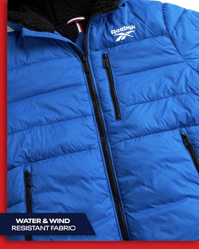 Reebok Men's Winter Jacket - Heavyweight Quilted Puffer Parka Coat - Ski Jacket for Men, Sherpa Lined Hood (S-XL), Size Medium, Vector Blue