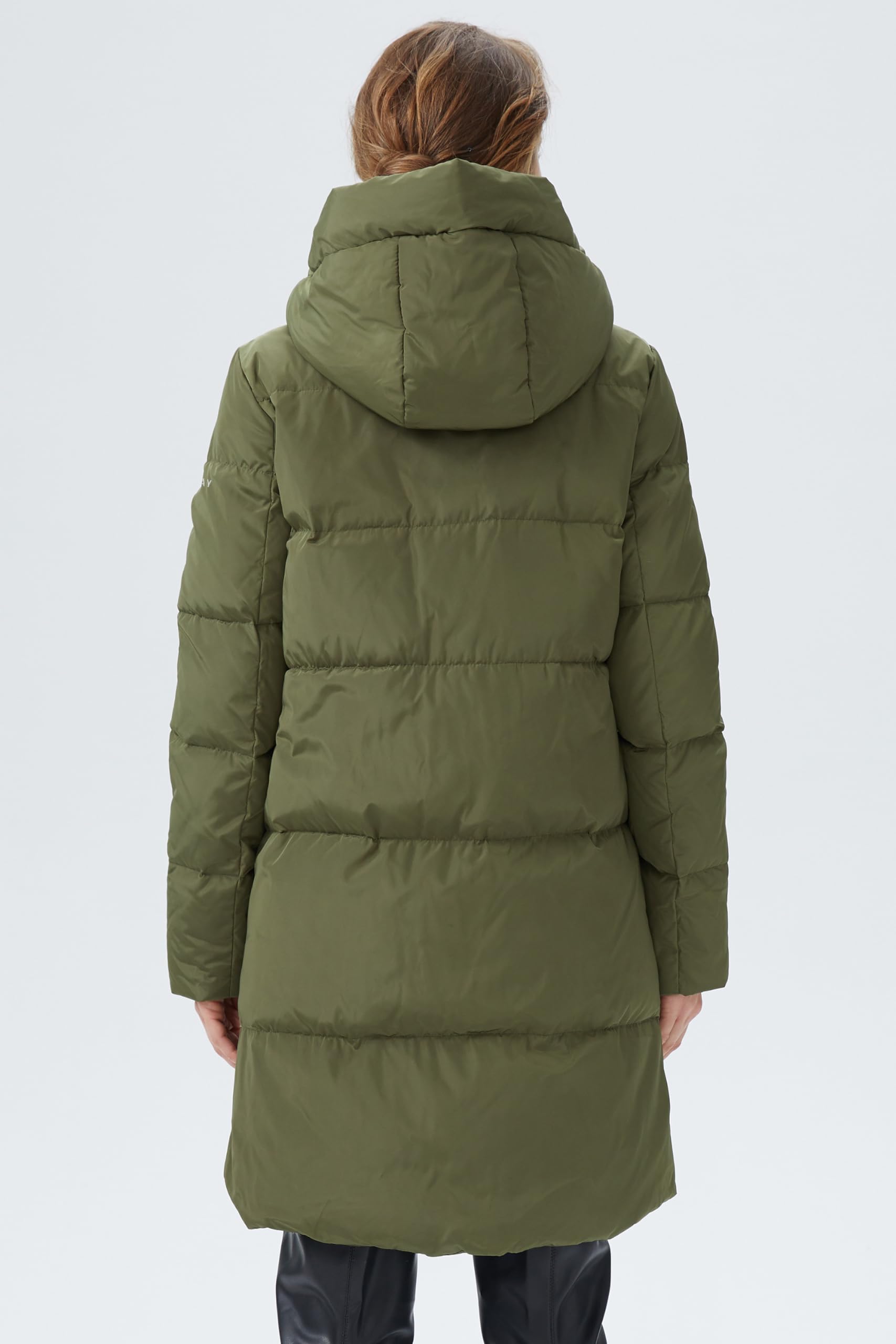 Orolay Women's Stylish Down Hooded Jacket with Two-Way Zipper Winter Down Coat Puffer Jacket Army Green L