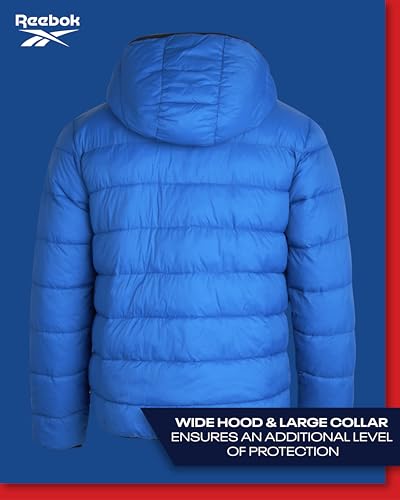 Reebok Men's Winter Jacket - Heavyweight Quilted Puffer Parka Coat - Ski Jacket for Men, Sherpa Lined Hood (S-XL), Size Medium, Vector Blue