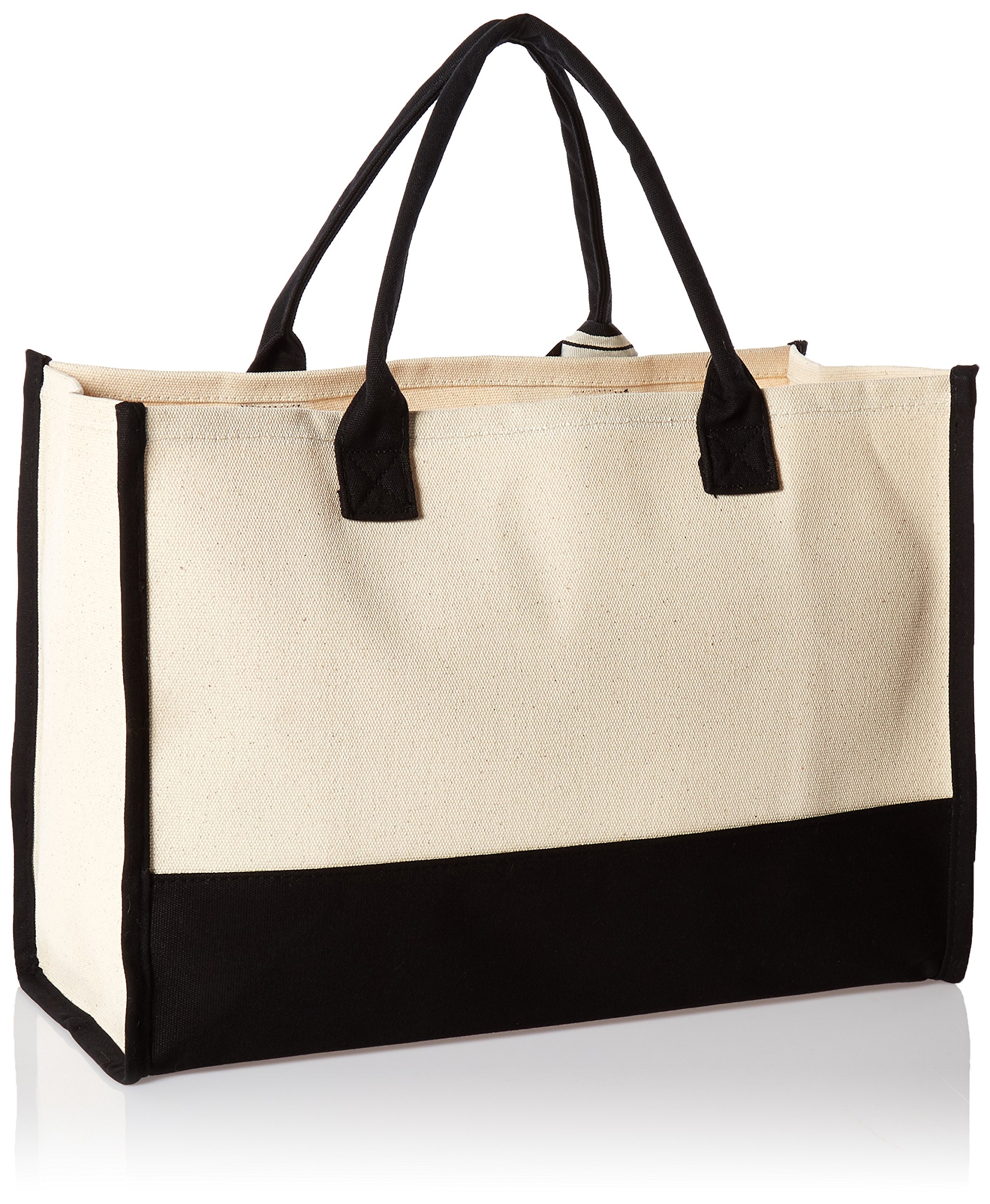 Mud Pie Classic Black and White Initial Canvas Tote Bags (N), 100% Cotton, 17" x 19" x 2"
