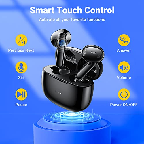 kauguo Wireless Earbuds, Bluetooth 5.3 Headphones,4-Mic Call Noise Reduction 36H Playtime IPX6 Sports Waterproof Earphones, HiFi Stereo, Touch Control with Type-C Charging for iOS Android Black