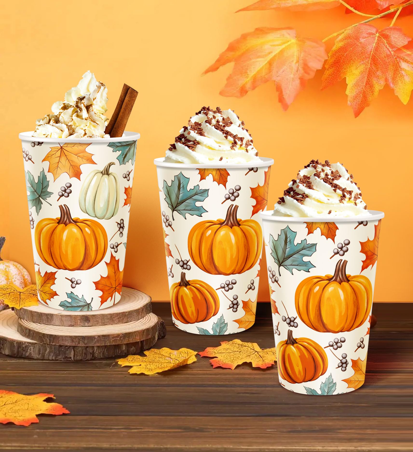 Thanksgiving Disposable Paper Cups 30 Pack, Pumpkin Maple Leaves Paper Cups, Fall Drinking Cups for Hot and Cold Beverages 12 Ounce, Thanksgiving Dinner Autumn Harvest Fall Party Supplies