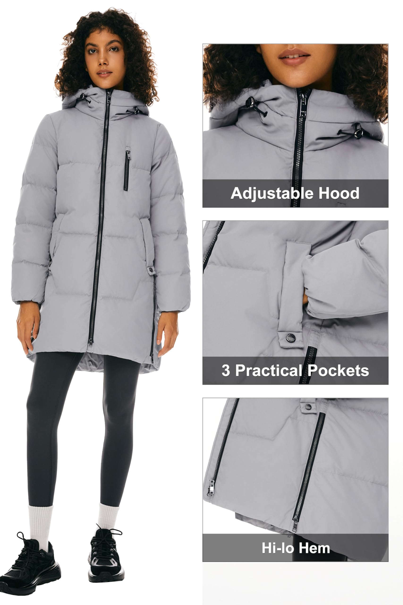 Orolay Women's Stylish Down Hooded Jacket with Two-Way Zipper Winter Down Coat Puffer Jacket Army Green L