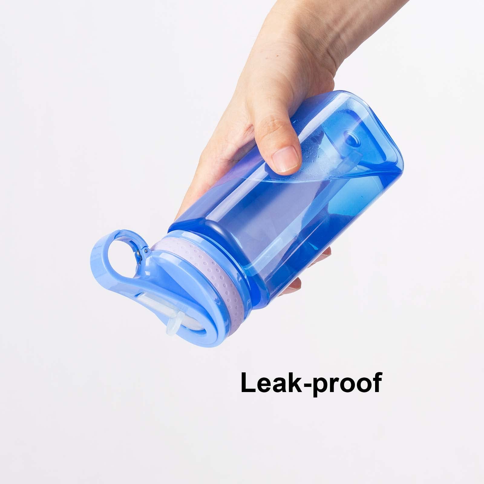 6 Pack Kids Water Bottle with Straw & Hanging Clip, 16 oz Square Personalized Plastic Water Bottle Bulk, Dishwasher Safe & Lightweight for Boys Girls to School Sports Travel Camping, DIY Gift, Blue