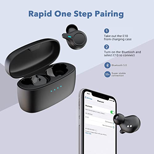 KOSETON E10 True Wireless Bluetooth Earbuds, Titanium Black β Wireless Earbuds for Running and Sport, Charging Case Included, Dual Microphones, 30 Hour Battery and Great Sound Quality