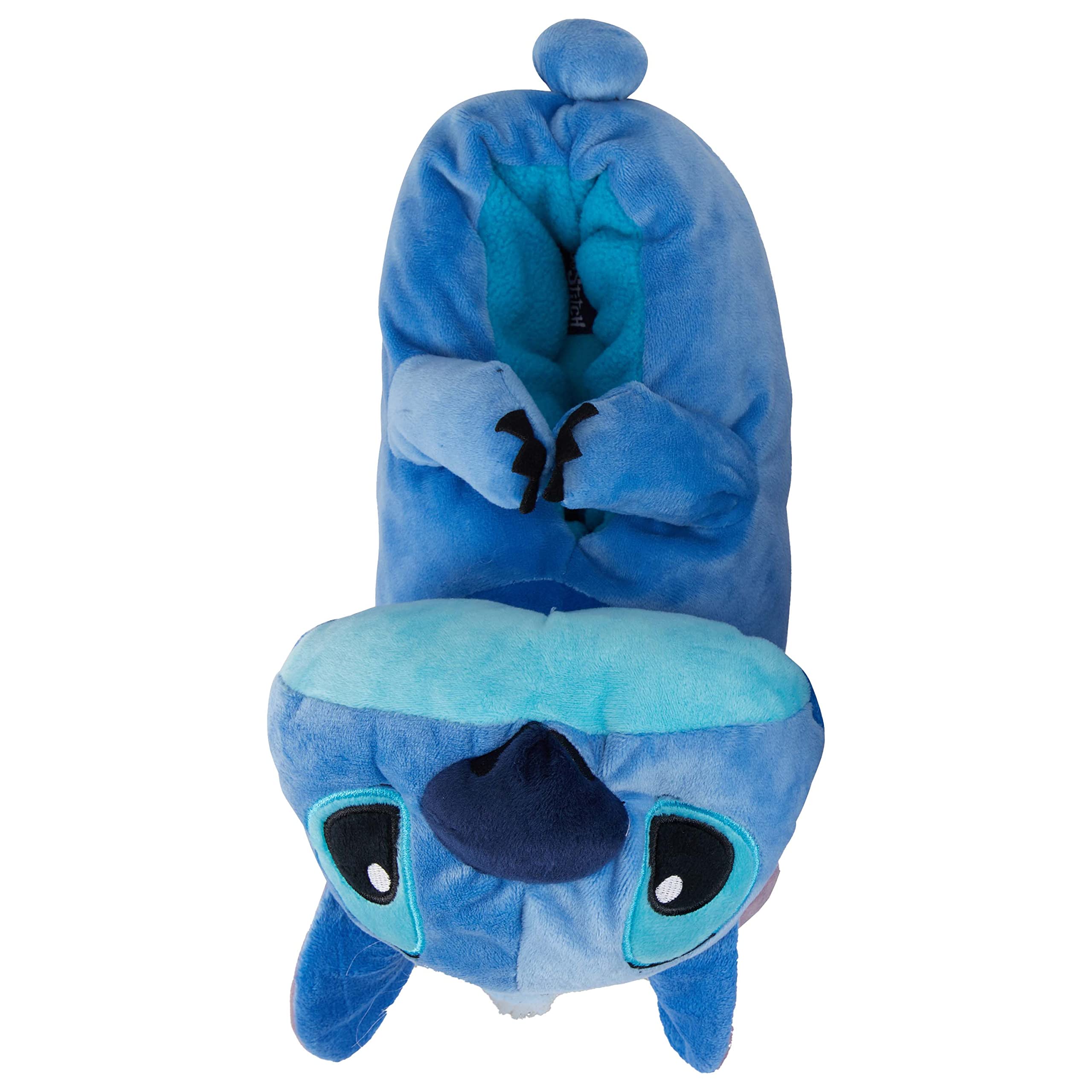 Disney Ladies Lilo and Stitch Slippers - Ladies Classic Lilo and Stitch Big Face Plush Slippers Lilo and Stitch 3D Plush Slippers (Blue, 9/10)