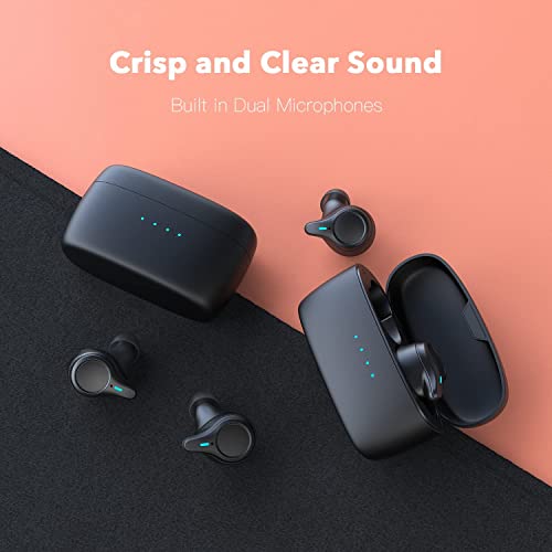 KOSETON E10 True Wireless Bluetooth Earbuds, Titanium Black β Wireless Earbuds for Running and Sport, Charging Case Included, Dual Microphones, 30 Hour Battery and Great Sound Quality