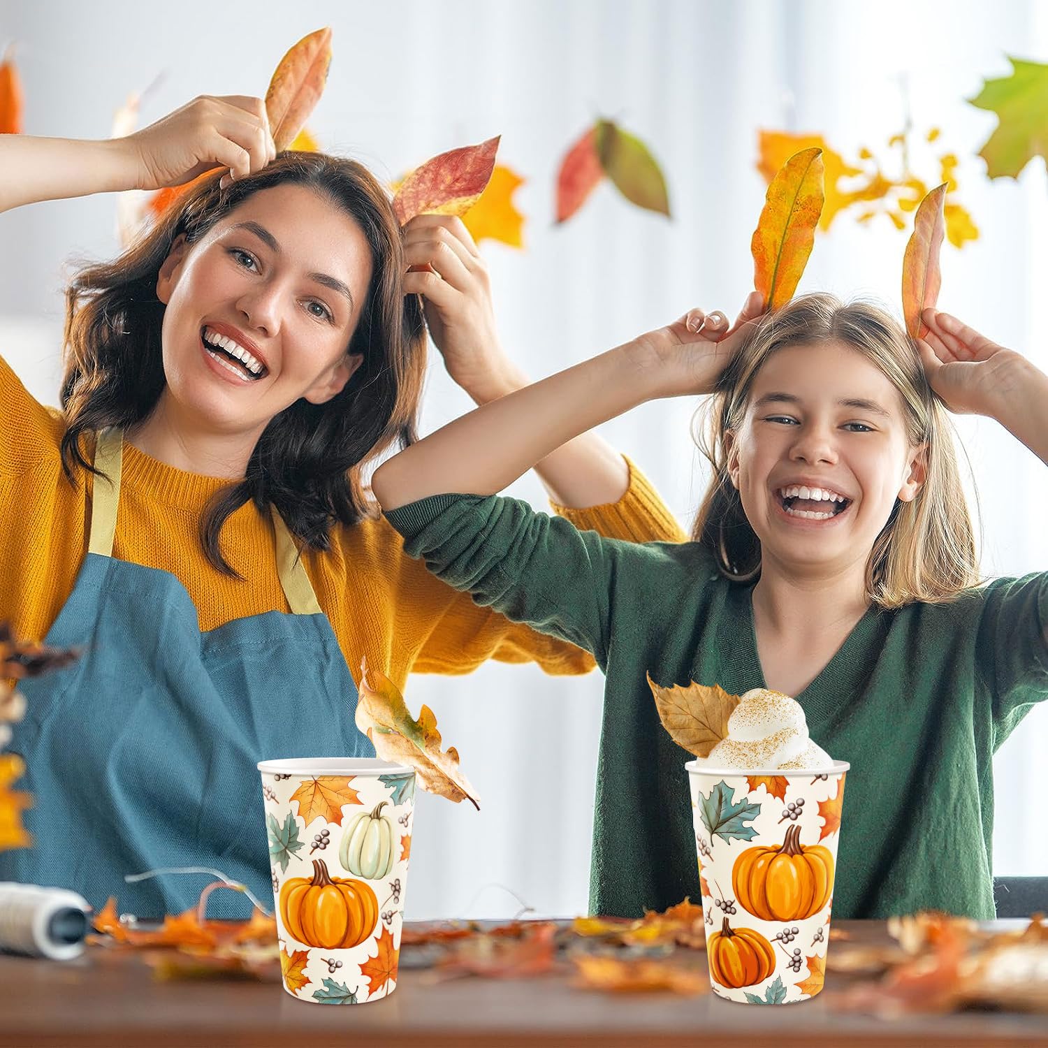 Thanksgiving Disposable Paper Cups 30 Pack, Pumpkin Maple Leaves Paper Cups, Fall Drinking Cups for Hot and Cold Beverages 12 Ounce, Thanksgiving Dinner Autumn Harvest Fall Party Supplies