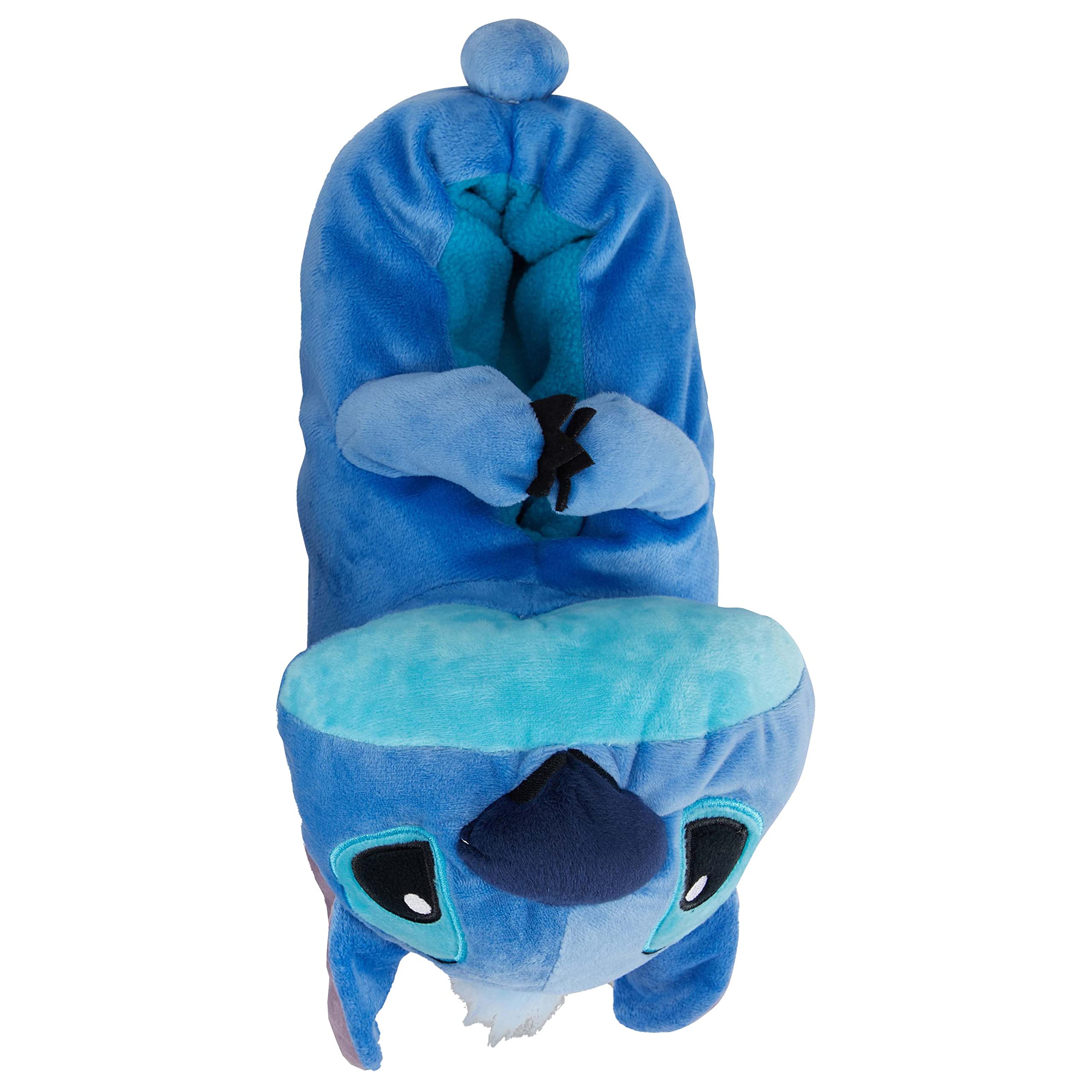 Disney Ladies Lilo and Stitch Slippers - Ladies Classic Lilo and Stitch Big Face Plush Slippers Lilo and Stitch 3D Plush Slippers (Blue, 9/10)