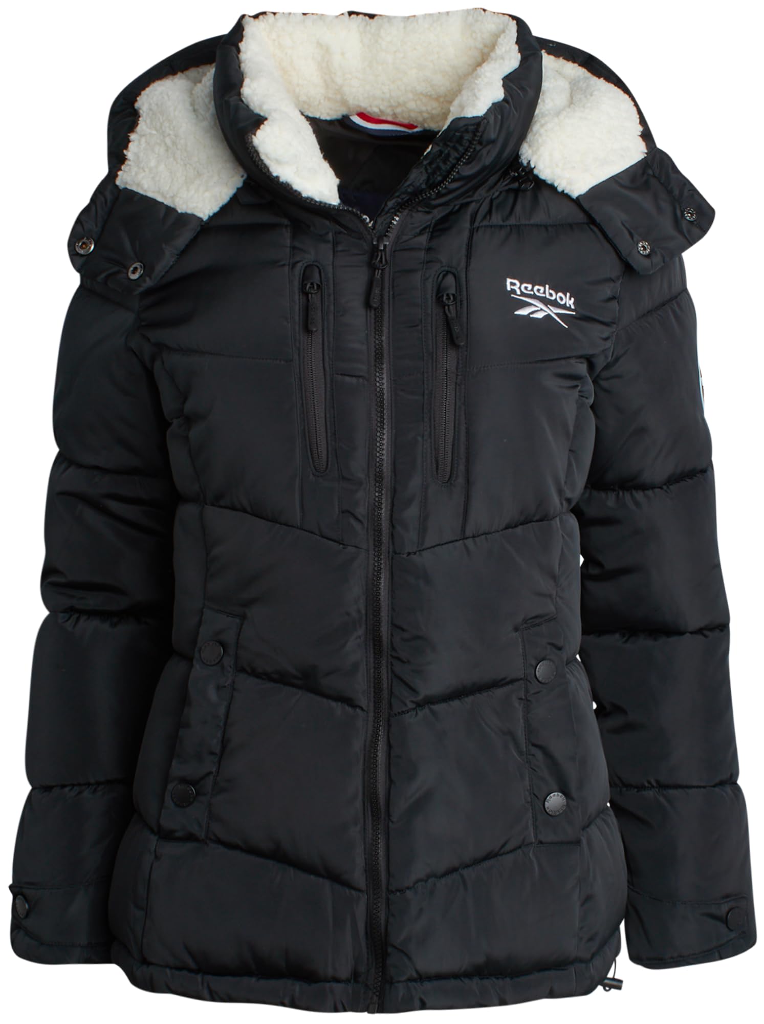 Reebok Women's Puffer Jacket - Heavyweight Quilted Puffer Jacket with Faux Fur Trim Hood - Outerwear Jackets for Women (S-XL), Size Large, Black