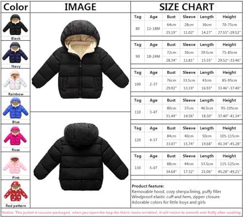 Toddler Baby Hooded Down Jacket Boys Girls Kids Thicken Warm Winter Coat Outerwear 18-24M Black