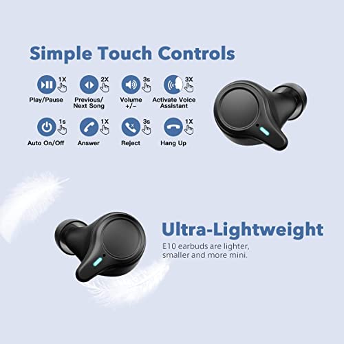 KOSETON E10 True Wireless Bluetooth Earbuds, Titanium Black β Wireless Earbuds for Running and Sport, Charging Case Included, Dual Microphones, 30 Hour Battery and Great Sound Quality
