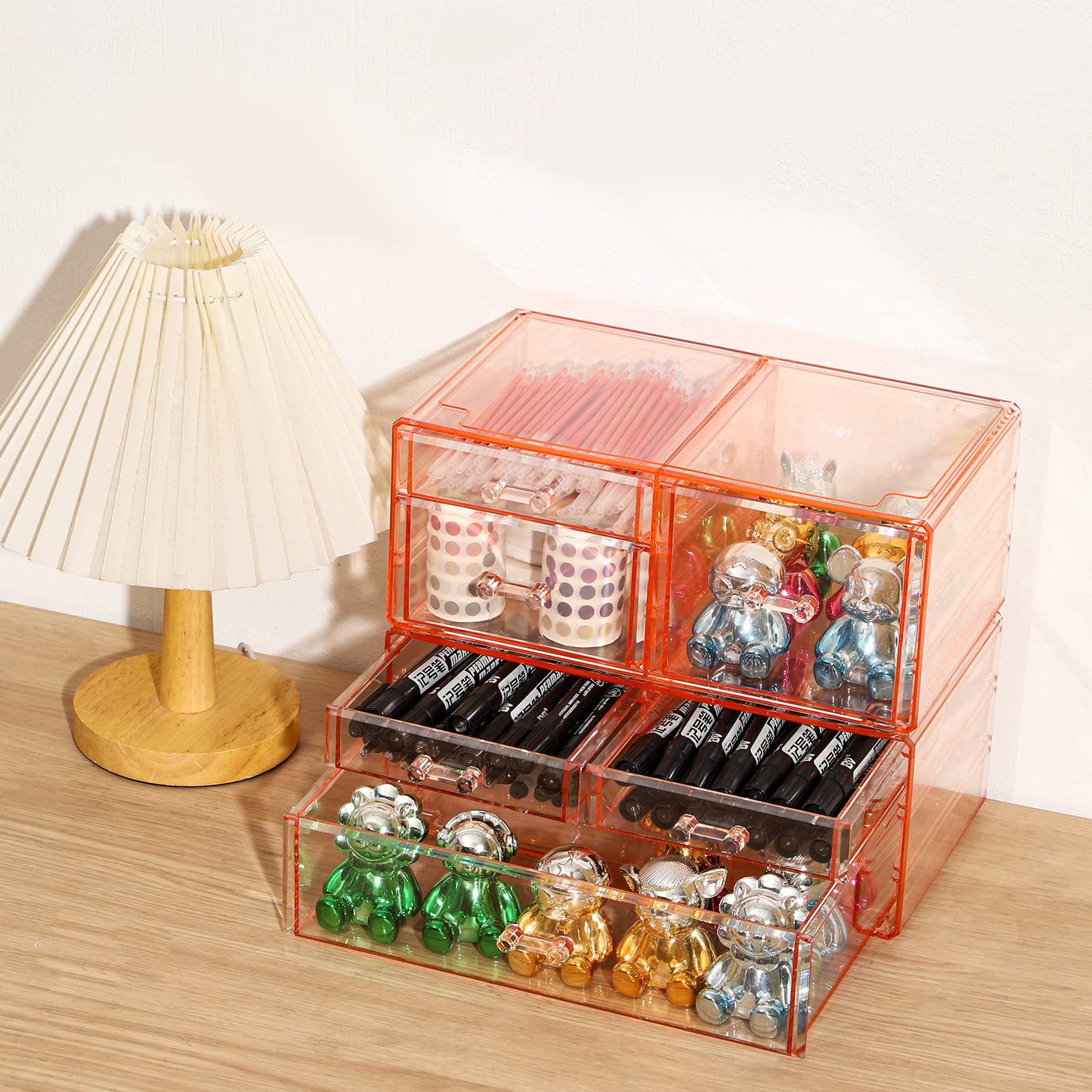 Cq acrylic Stackable Bathroom Storage with Pull Out Bin Organizer Drawer for Cabinet,Vanity,Shelf,Cupboard,Cabinet or Closet Organization Pink 3 Drawers