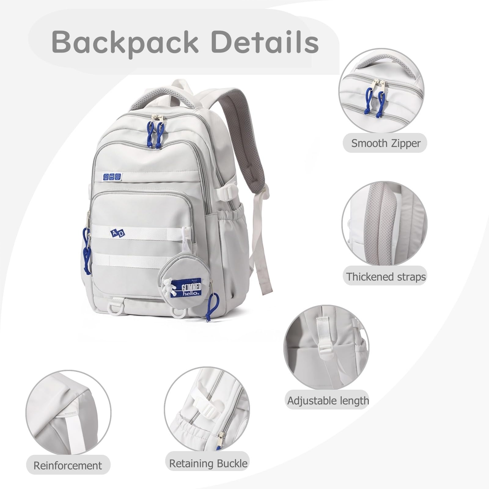 LANSHIYA Cute Aesthetic Backpack for Girls Middle School Students Bookbag Teens Solid Color Lightweight Travel Daypack Casual Schoolbag with Coin Pouch,Blue