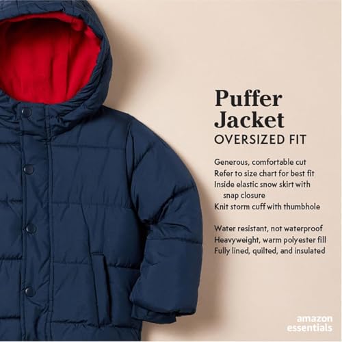 Amazon Essentials Boys' Heavyweight Hooded Puffer Jacket, Black, Small