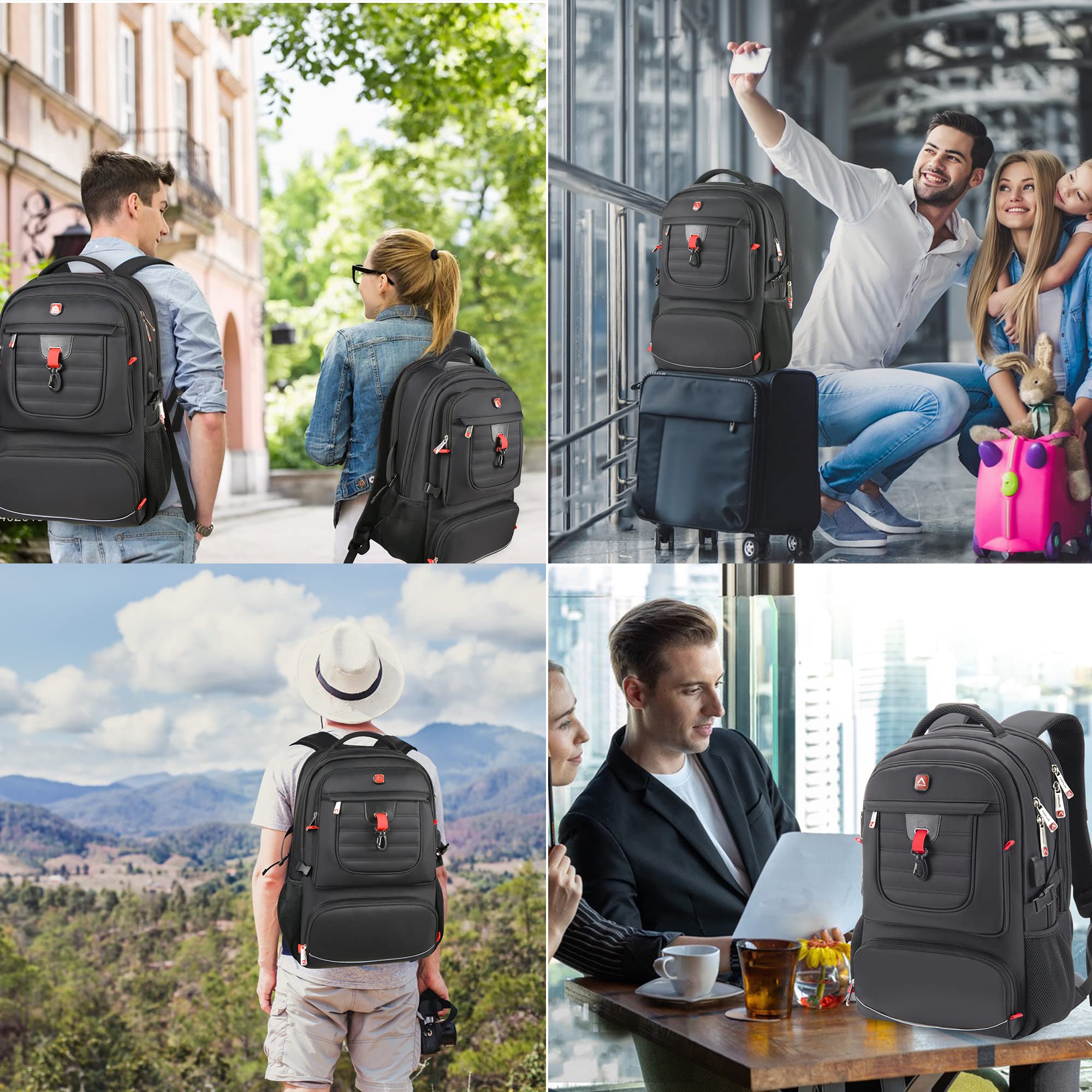 Laptop Backpack for Men Women, College School Business Work 17.3 Inch Computer Backpack Travel Bookbag with USB Charging Port, Waterproof Large Durable Carry-On Backpack (with Golf Cooler Bag)