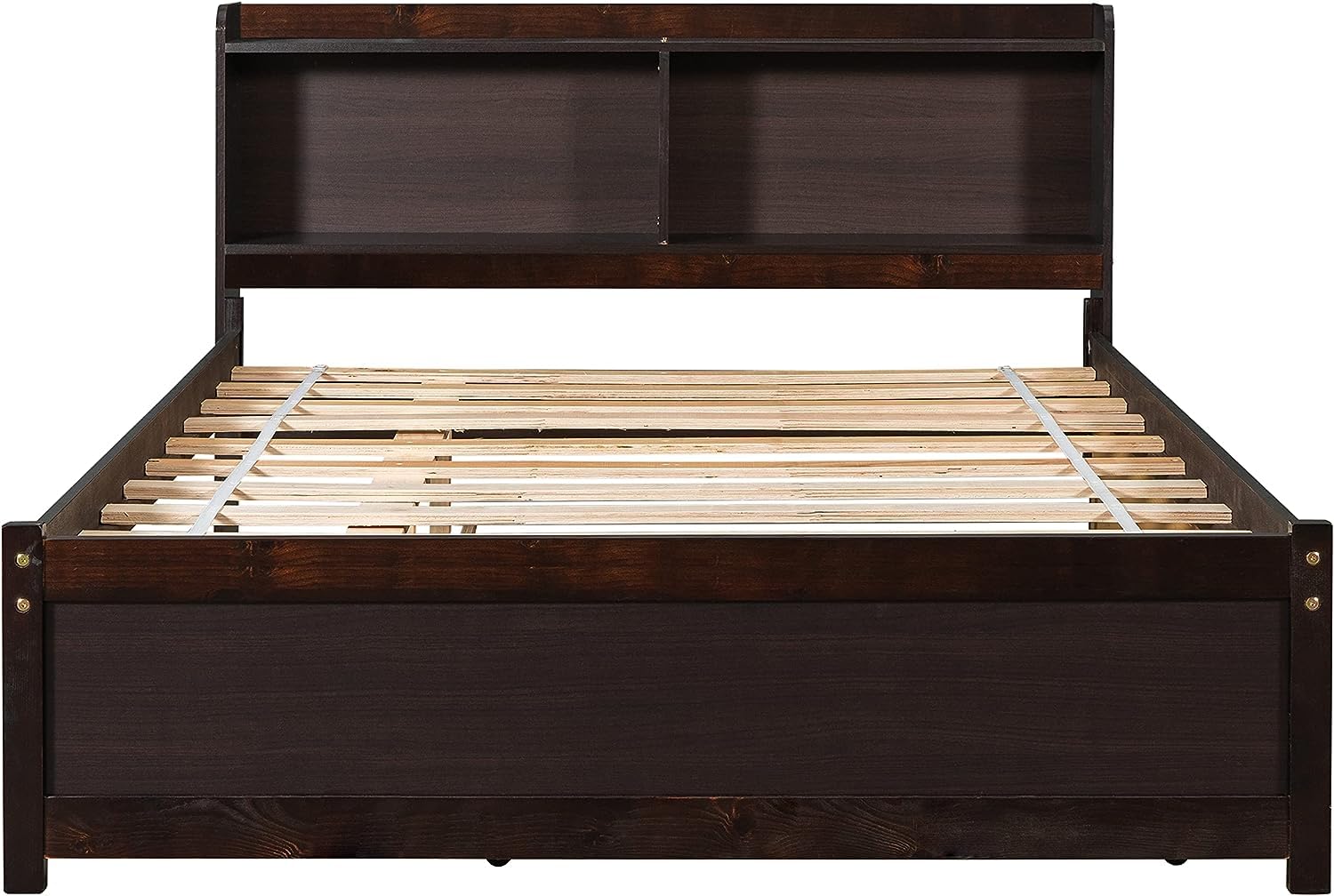 Harper & Bright Designs Full Bed Frame with Trundle, Full Trundle Bed with Bookcase Headboard, Wood Full Size Platform Bed with Twin Trundle Bed Under for Kids Girls Boys, Espresso