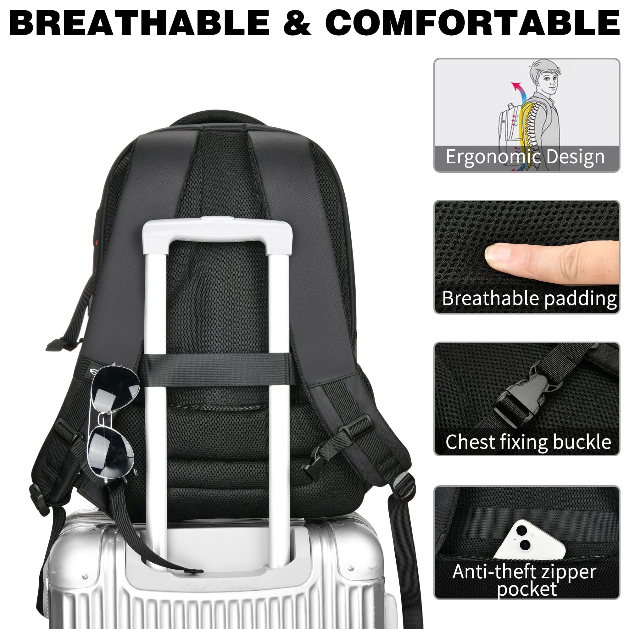 Laptop Backpack for Men Women, College School Business Work 17.3 Inch Computer Backpack Travel Bookbag with USB Charging Port, Waterproof Large Durable Carry-On Backpack (with Golf Cooler Bag)