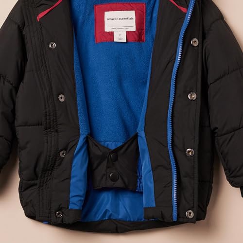 Amazon Essentials Boys' Heavyweight Hooded Puffer Jacket, Black, Small
