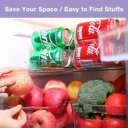 Puricon 2 Pack Refrigerator Organizer Bins Can Dispenser Storage Holder, Soda Beverage Canned Food Container Bin Clear Plastic Pantry Storage Rack for Fridge Kitchen Countertops Cabinets -Standard Can