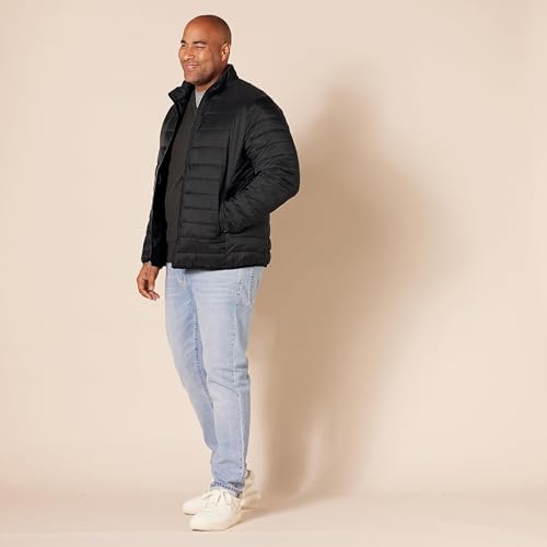 Amazon Essentials Men's Packable Lightweight Water-Resistant Puffer Jacket (Available in Big & Tall), Black, XX-Large