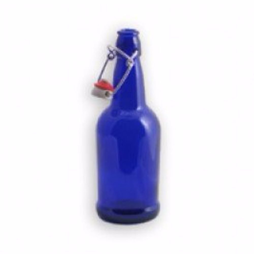 Strange Brew WI-YU8E-8W3Z 500 ml (16 oz.) Cobalt Blue Flipper Glass Bottle (Grolsch Style) with Wire Cap (12 per case)