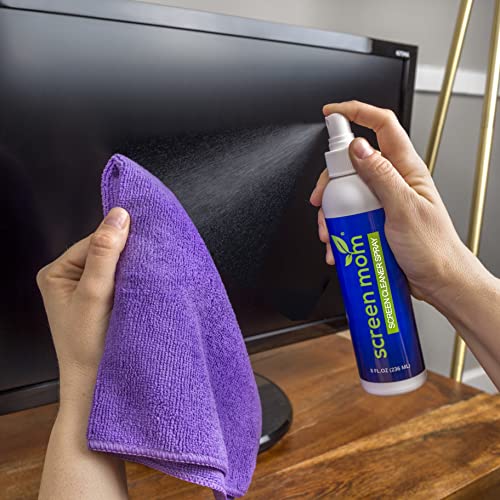 Screen Mom Screen Cleaner Kit 8oz (2-Pack) for LED & LCD TV, Computer Monitor, Electronics, Phone, Laptop Cleaning, iPad, and Flat Screen - Includes (2) 8oz Spray Bottles & Large Microfiber Cloths