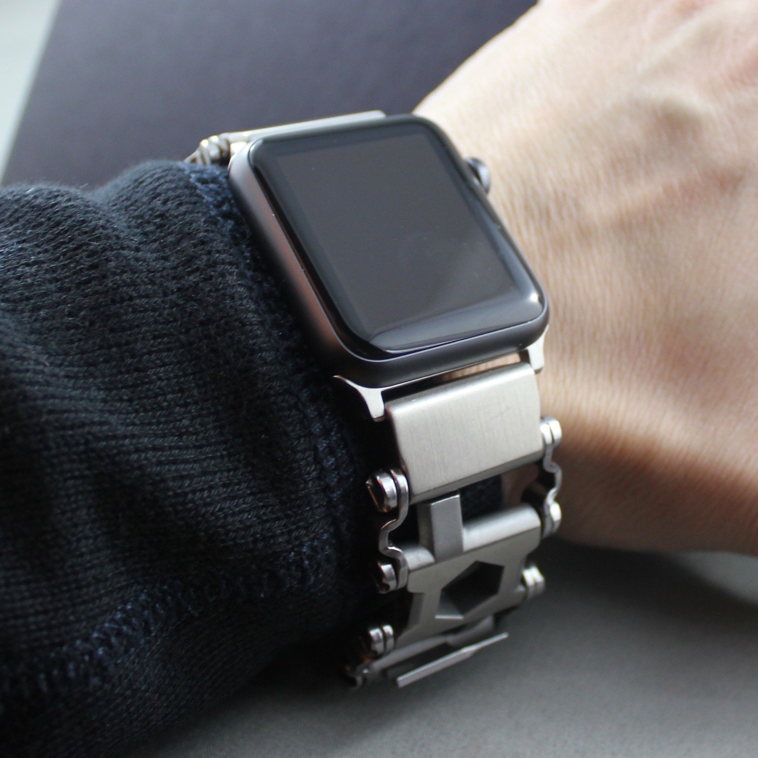 BestTechTool BTT-Stainless Steel-Watch Adapter Compatible with Leatherman Bracelet (Silver-Tread, Apple Watch Ultra 2/Ultra/46mm/45mm/44mm/42mm)