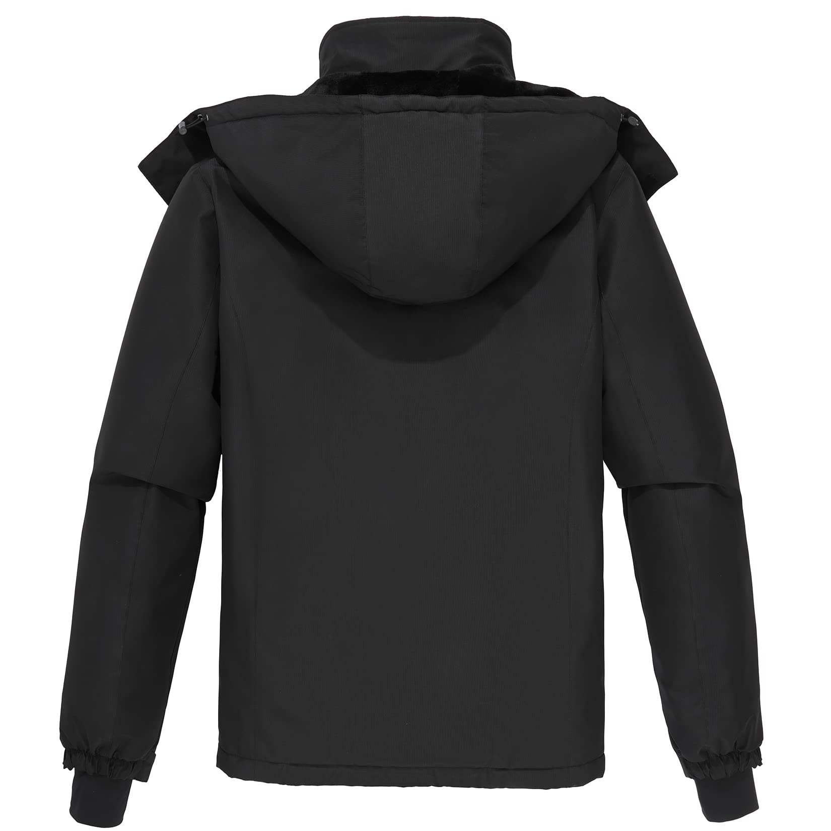 CAMEL CROWN Men's Mountain Snow Waterproof Ski Jacket Detachable Hood Windproof Fleece Parka Rain Jacket Winter Coat Black, X-Large