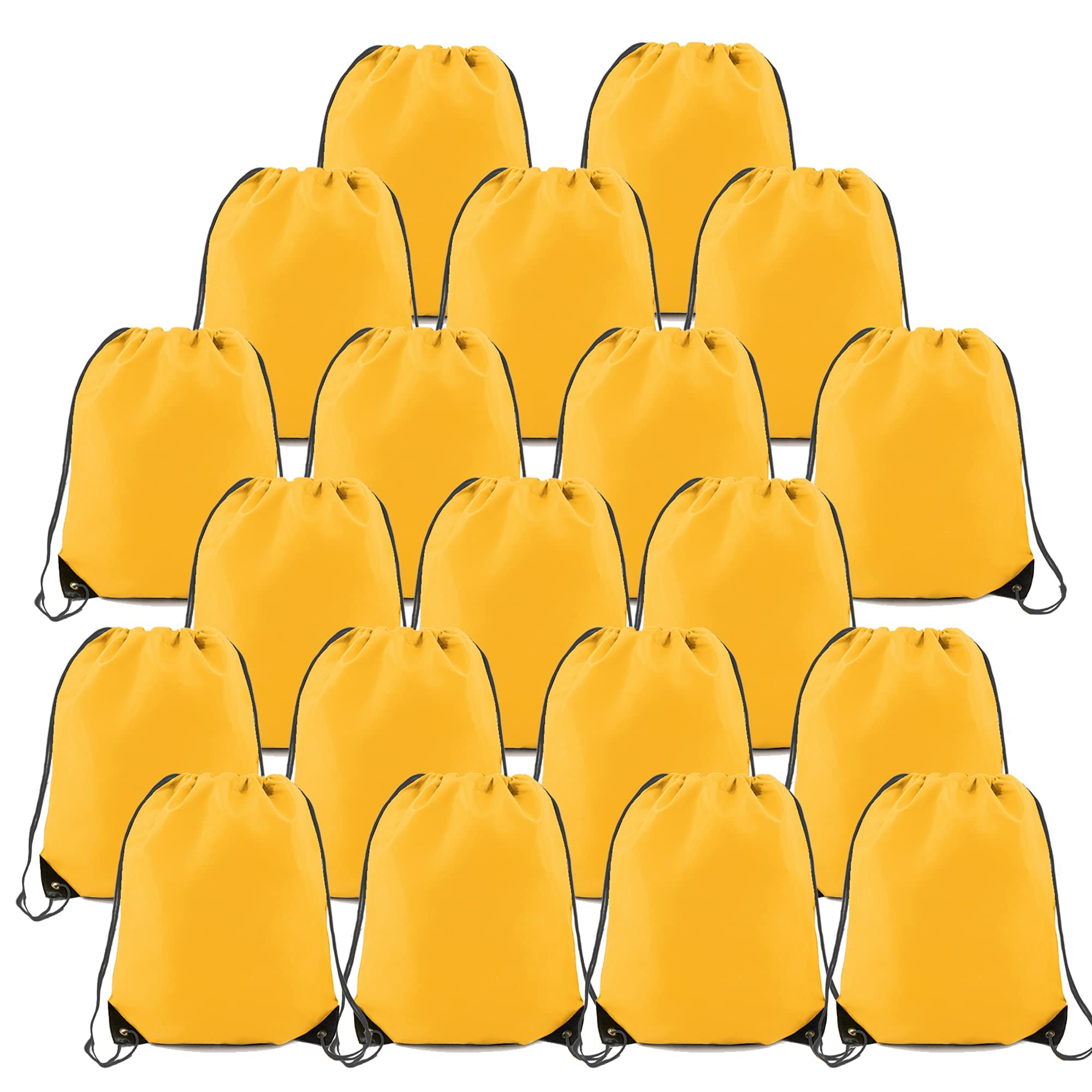 BeeGreen 20 Pieces Yellow Cinch Sack Bags Bulk Gymsack for Christmas Sports Polyester Drawstring Backpacks for Heat Vinyl and Tie Dye Pull sinch Sackpack for Women and Men