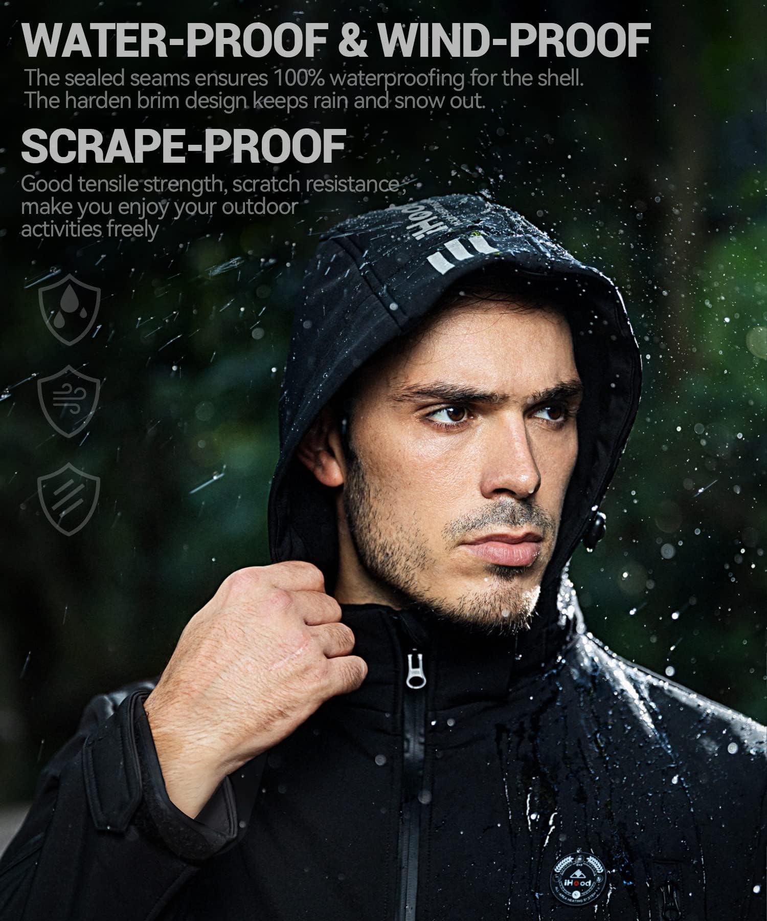 Men's Heated Jacket with Detachable Hood, Waterproof Winter Outdoor Heating Jackets for Men (Battery Pack Included)