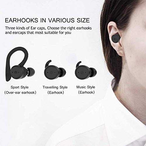 DLW True Wireless Earbuds Bluetooth 5.0 Headphones, Sports in-Ear TWS Stereo Mini Headset w/Mic HiFi Bass IPX7 Waterproof, One Step Instant Pairing Case Noise Cancelling Earphones (Black)