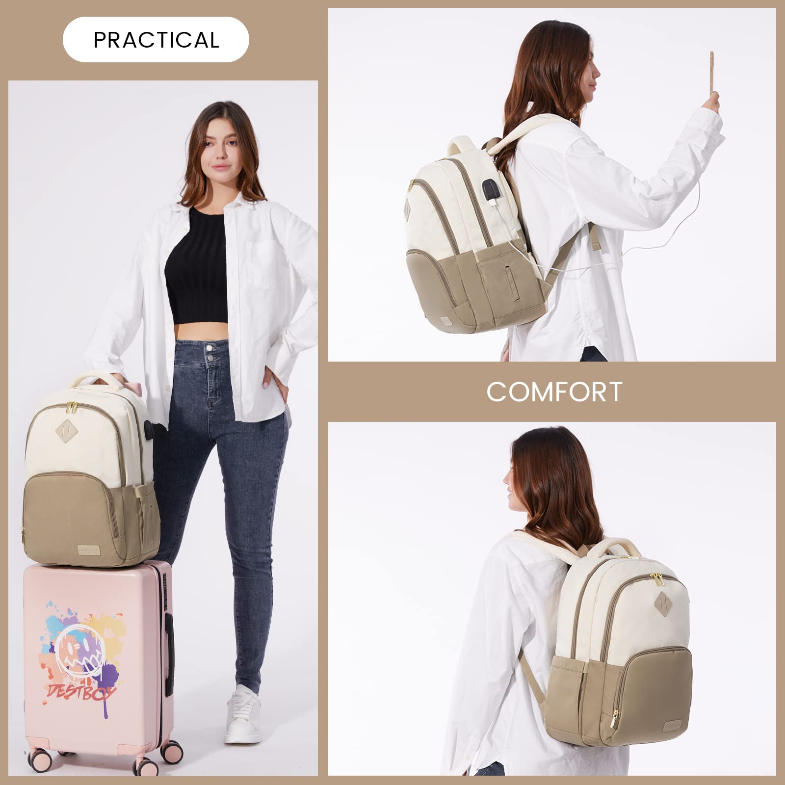 LOVEVOOK Classical Backpack for Women, School Bookbag with Laptop Compartment for College Work Travel, Water Resistant Daypack, Fit 15.6" Laptop